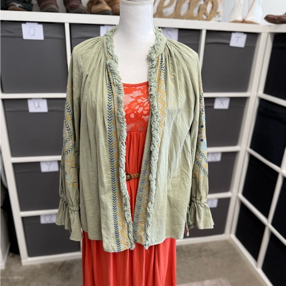 Zara | Tops | Zara Trf Collection Embroidered Green Open Front Womens ...
